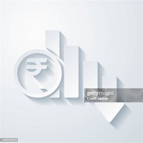 Indian Rupee Rate Decrease Icon With Paper Cut Effect On Blank