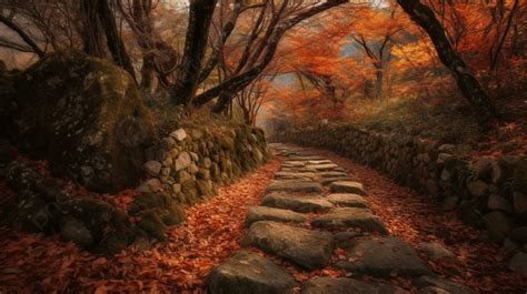 단풍이 있는 숲의 고대 돌길 가을 길 고화질 사진 사진 공장 배경 일러스트 및 사진 무료 다운로드 Pngtree