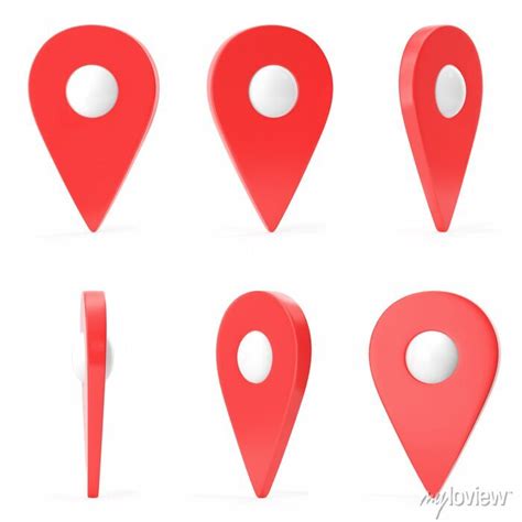 Red Set Map Pointer Isolated On White Background Ralistic Map Wall Mural • Murals Global