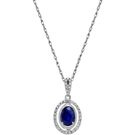 10k White Gold Sapphire And 110 Carat Tw Diamond Oval Halo Pendant