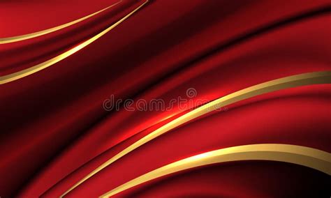 Abstract Gold Line Curve On Red Wave Background Texture Vector Stock