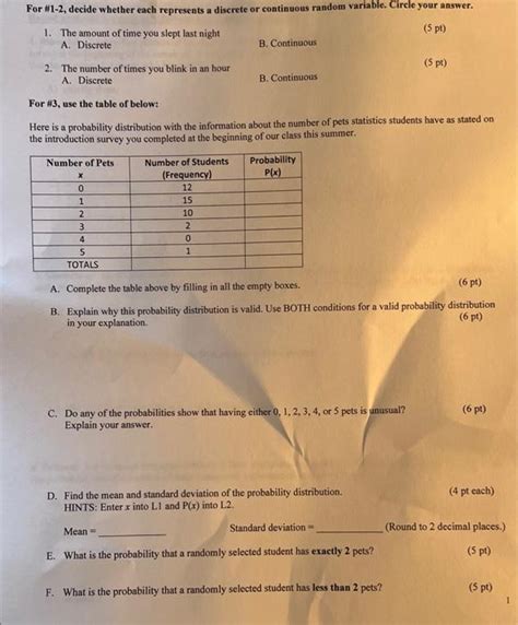 Solved For 1 2 Decide Whether Each Represents A Discrete