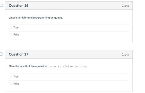 solved question 16 1 pts java is a high level programming