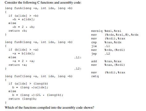 Solved Consider The Following C Functions And Assembly Code Chegg Com