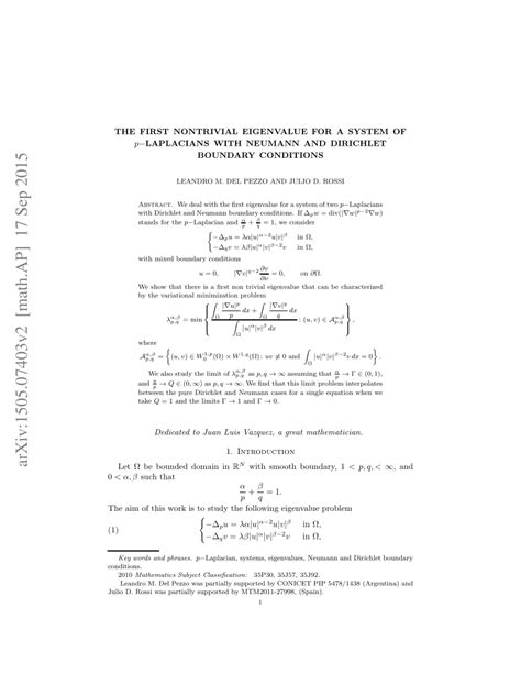 pdf the first nontrivial eigenvalue for a system of p laplacians