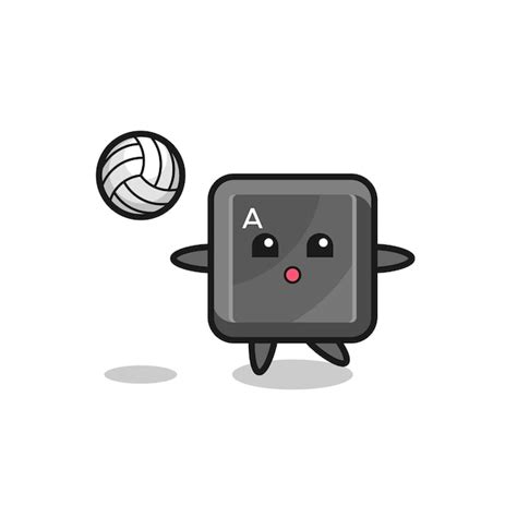 Premium Vector Character Cartoon Of Keyboard Button Is Playing Volleyball