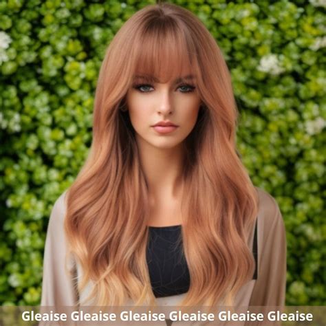 Long Strawberry Blonde Wig With Bangs Lighting Highlights Caramel