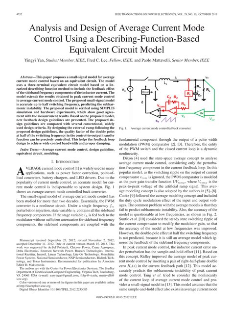 Pdf Analysis And Design Of Average Current Mode Control Using A Describing Function Based
