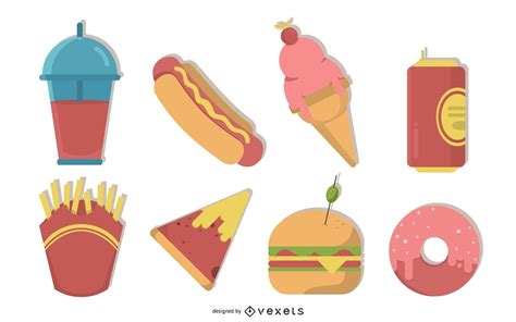 Descarga Vector De Conjunto De Ilustración De Comida Chatarra