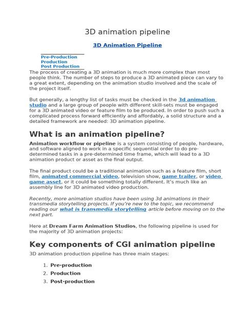 3d Animation Pipeline Class 12 Pdf 3 D Computer Graphics