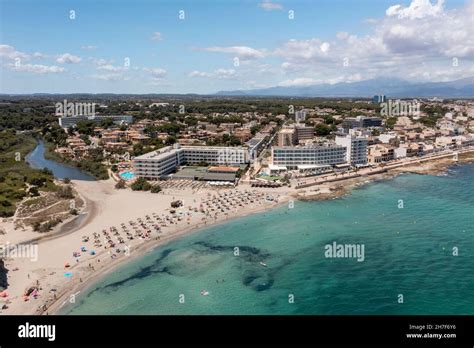 Aerial Drone Photo Of The Beach Front On The Spanish Island Of Majorca