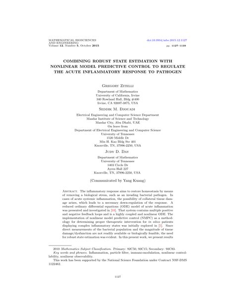 Pdf Combining Robust State Estimation With Nonlinear Model Predictive Control To Regulate The