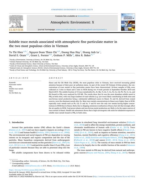 Pdf Soluble Trace Metals Associated With Atmospheric Fine Particulate Matter In The Two Most