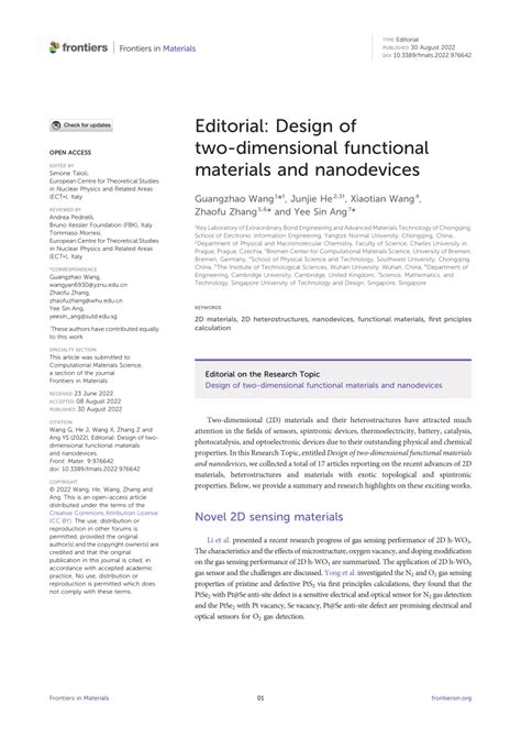 Pdf Editorial Design Of Two Dimensional Functional Materials And