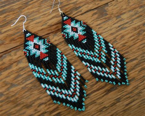 Long Beaded Fringe Earrings Native American Inspired Native American
