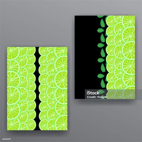 민트 잎 패턴의 녹색 라임 바 메뉴 육즙이 많은 음료 또는 과일 레스토랑을위한 독창적 인 페이지 커버 가리기에 대한 스톡 벡터
