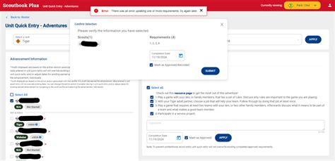 Error When Trying To Update Cs Adventure Requirements Using Scoutbook