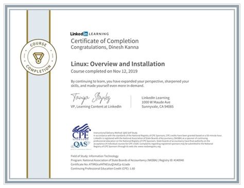 certificate ofcompletion linux overview and installation ppt free