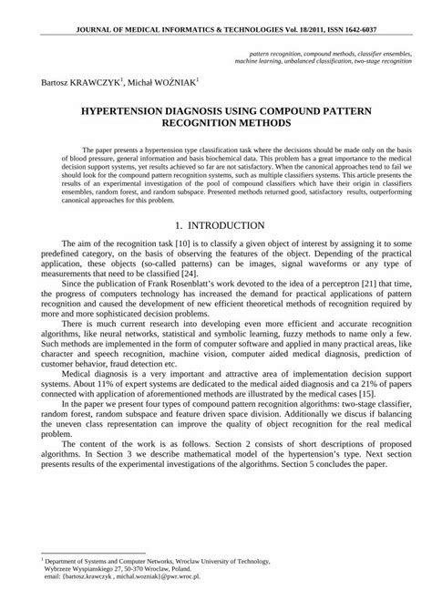 Pdf Hypertension Diagnosis Using Compound Pattern Recognition Methods