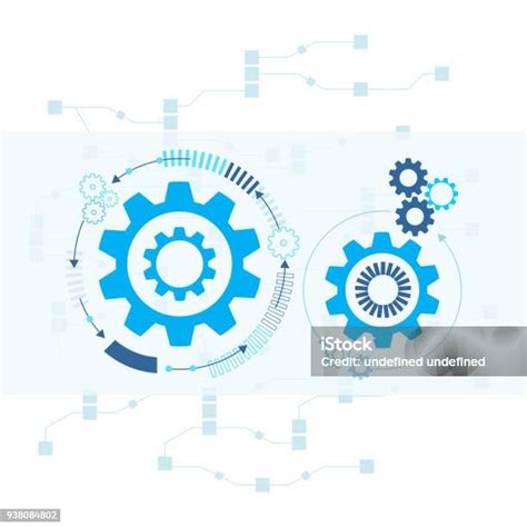 밝은 파란색 배경에 미래를 추상화 합니다 벡터 일러스트 레이 션 기어 휠 육각형 및 회로 보드 첨단 디지털 기술 및 엔지니어링 0명에 대한 스톡 벡터 아트 및 기타 이미지