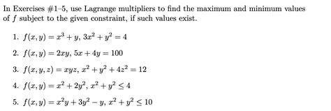 solved in exercises 1 5 use lagrange multipliers to find