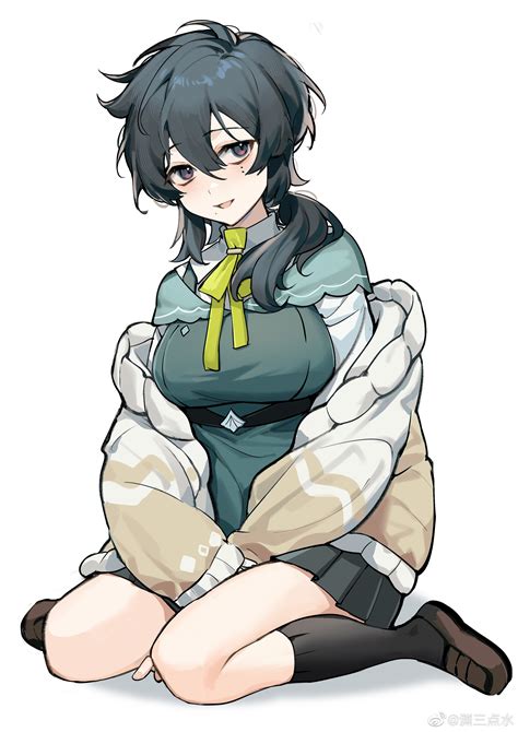 Yuanshui Absurdres Highres Girl Black Hair Black Socks Dress Green Dress Jacket Jue Yu