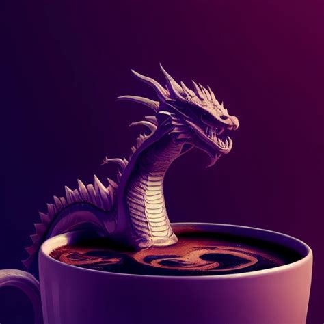 coffee dragon with long body coming out of a coffee | Midjourney