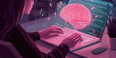A Person Using A Computer With A Brain On The Screen Premium Ai