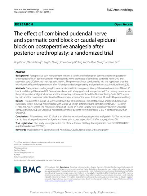 Pdf The Effect Of Combined Pudendal Nerve And Spermatic Cord Block Or