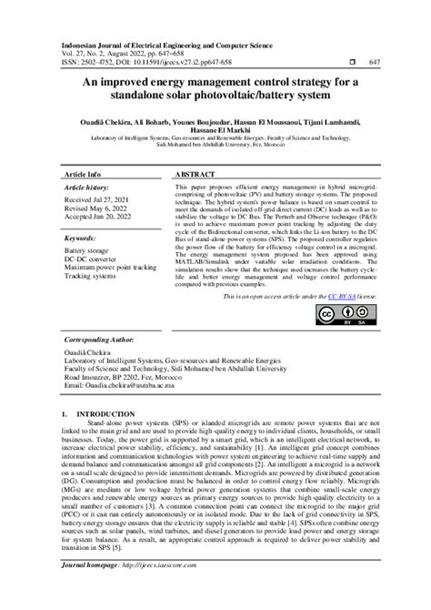 pdf an improved energy management control strategy for a standalone