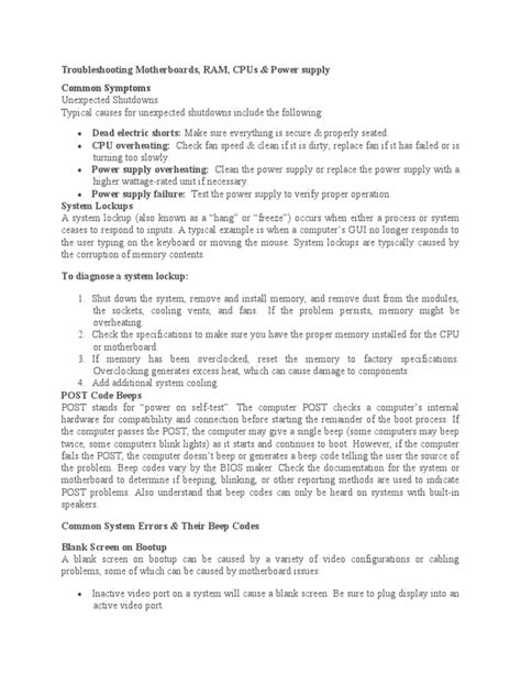 Comprehensive Guide To Troubleshooting Common Motherboard Ram Cpu And Power Supply Issues