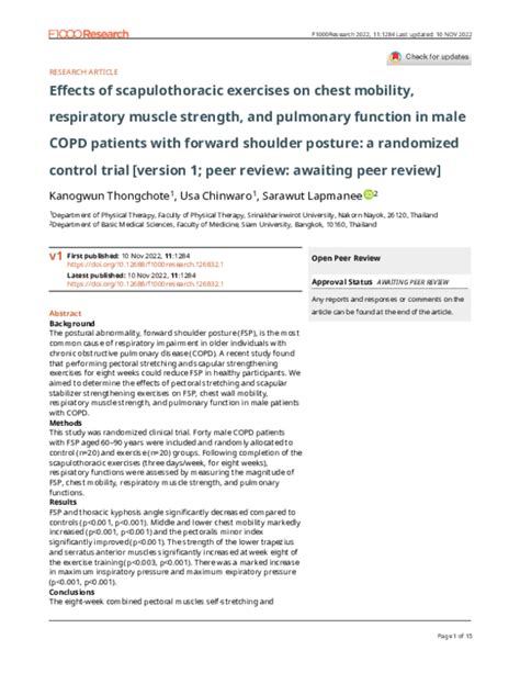 Pdf Effects Of Scapulothoracic Exercises On Chest Mobility Respiratory Muscle Strength And