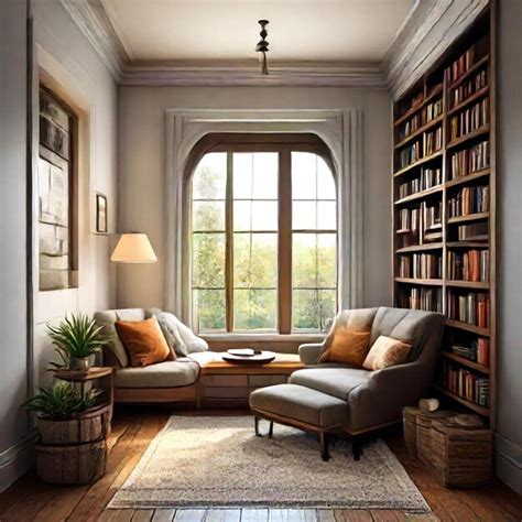 A Living Room With A Couch A Chair And A Bookcase Premium Ai