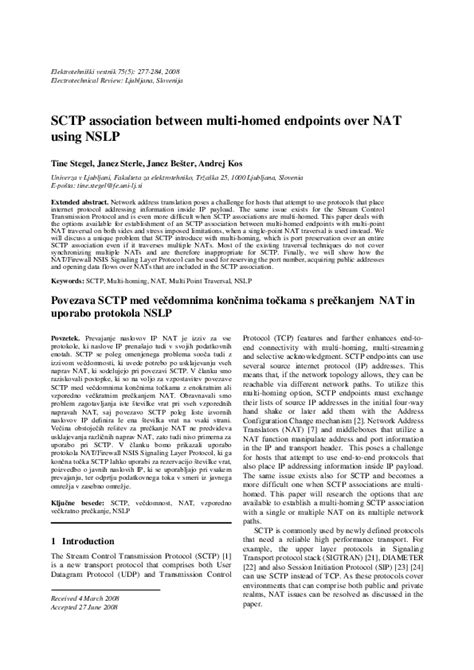 Pdf Sctp Association Between Multi Homed Endpoints Over Nat Using Nslp