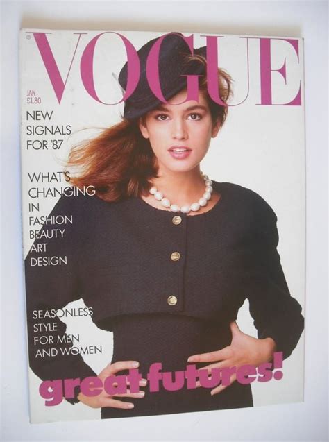 British Vogue Magazine January 1987 Cindy Crawford Cover