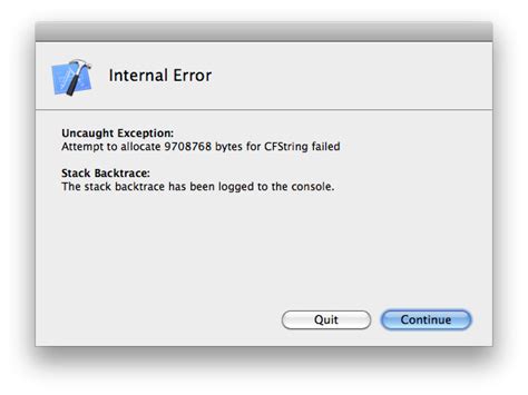 Ipad Xcode Internal Error Uncaught Exception Attempt To Allocate Bytes For CFString