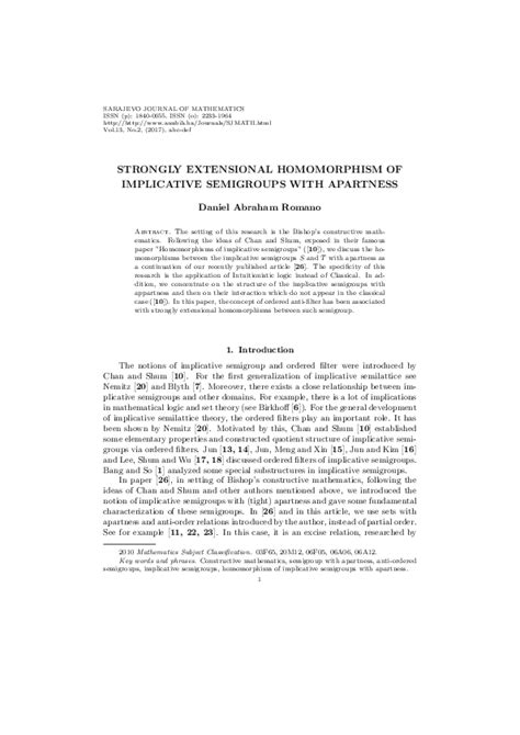 Pdf Strongly Extensional Homomorphism Of Implicative Semigroups With Apartness Daniel