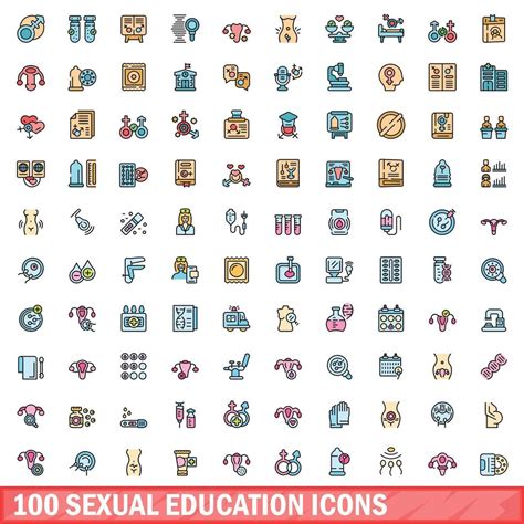 100 Sexual Education Icons Set Color Line Style 40269067 Vector Art At