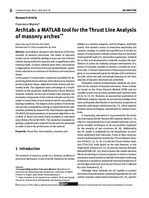 Pdf Archlab A Matlab Tool For The Thrust Line Analysis Of Masonry Arches