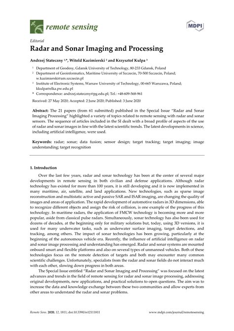 Pdf Radar And Sonar Imaging And Processing