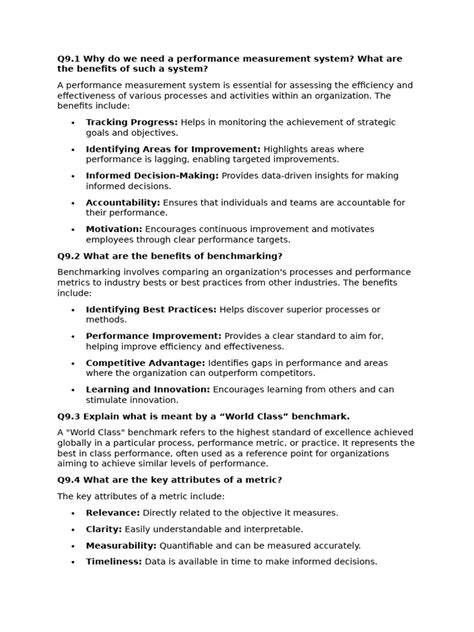 Self Assessment Chapter 9 Pdf Performance Indicator Benchmarking