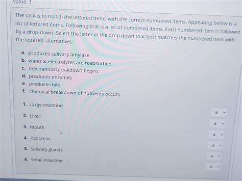 solved value 1the task is to match the lettered items with