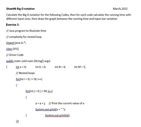 Solved Sheet Big O Notation March Calculate The Big O Chegg