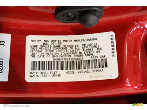 2010 Corolla Color Code 3r3 For Barcelona Red Metallic Photo 65477601