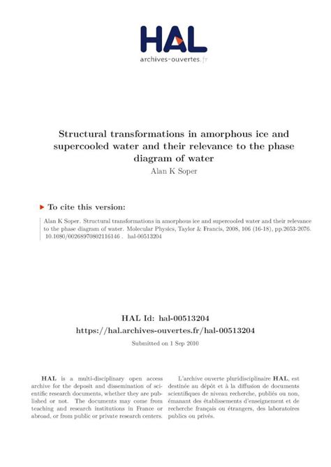 Pdf Structural Transformations In Amorphous Ice And Supercooled