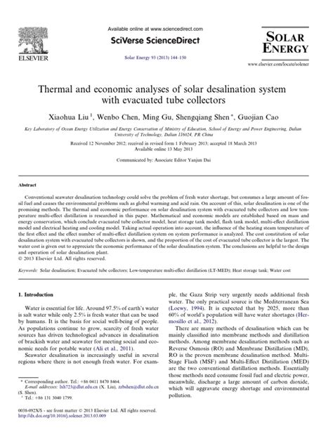 Thermal And Economic Analyses Of Solar Desalination System With