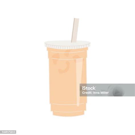 투명한 플라스틱 컵과 빨대에 담긴 라떼 또는 카푸치노 아이스 커피 밀크티 아시아 테이크 아웃 흰색 배경에 격리된 트렌디한 미니멀