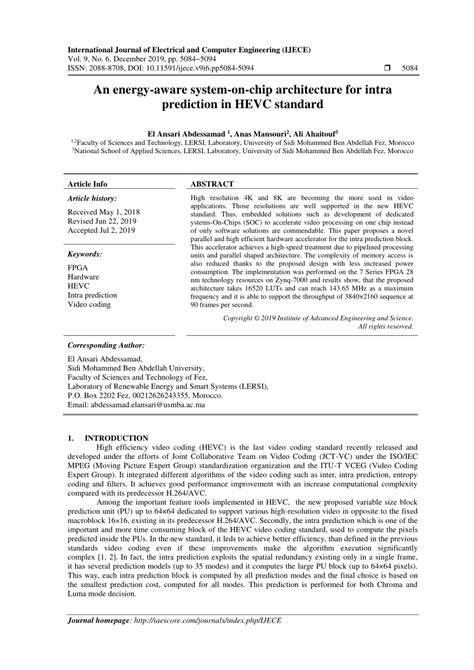 Pdf An Energy Aware System On Chip Architecture For Intra Prediction