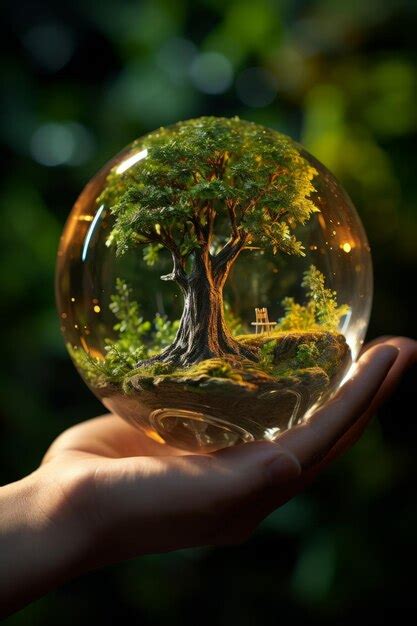 Premium Photo A Glowing Tree Inside A Glass Sphere