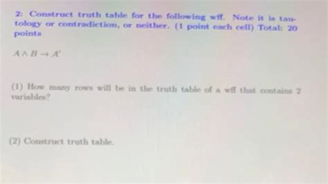solved 2 construct truth table for the following wff note